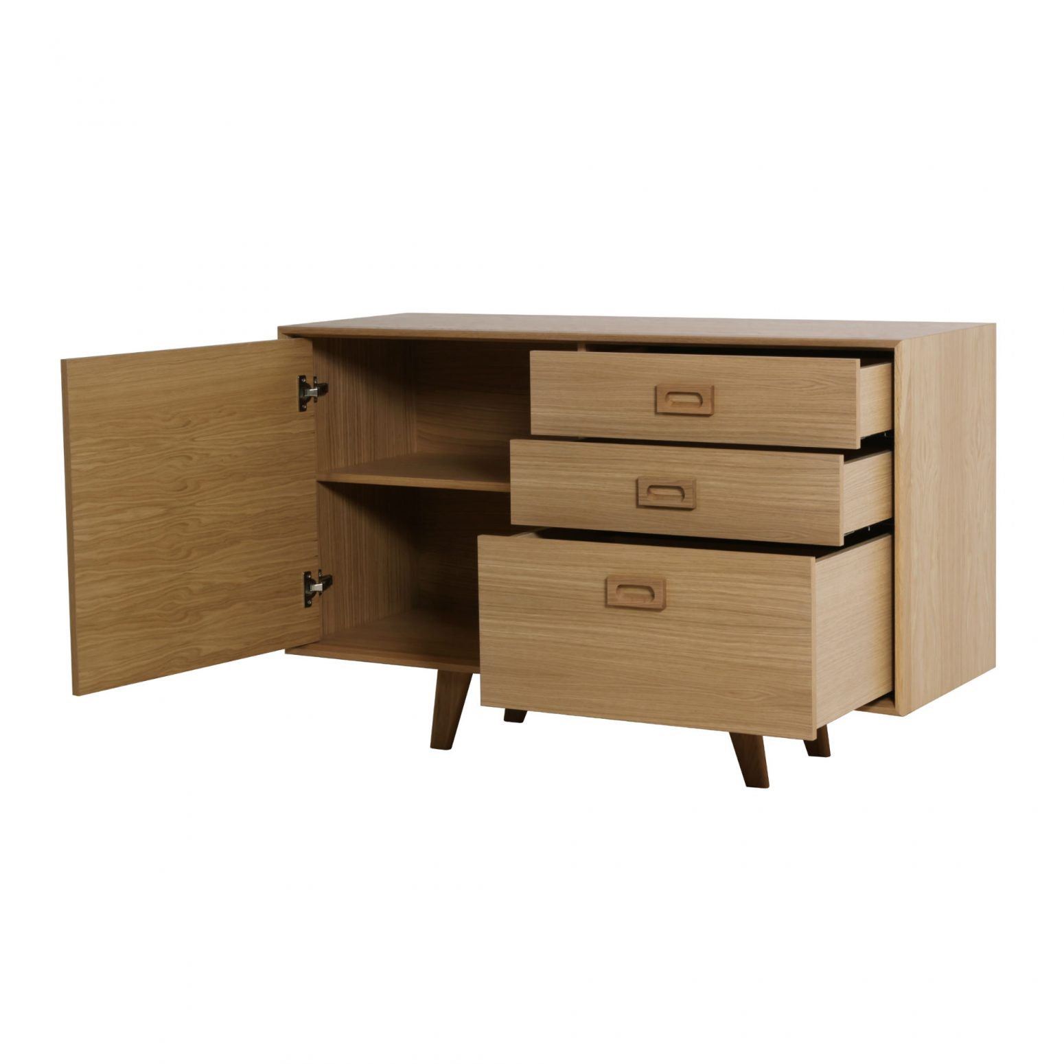 Buffet scandinave en bois 1 porte 3 tiroirs - Brin d'ouest